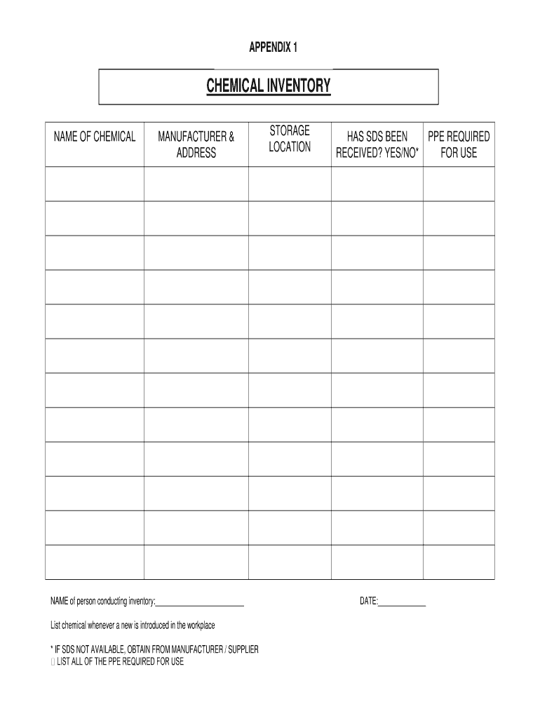 Fillable Online safety rochester CHEMICAL INVENTORY ...