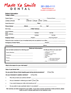 Fillable Online New patient forms - Dental Offices Made Ya Smile Dental ...