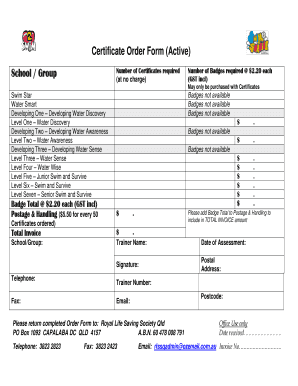 Fillable Online Certificate Order Form Active School Group Number of ...