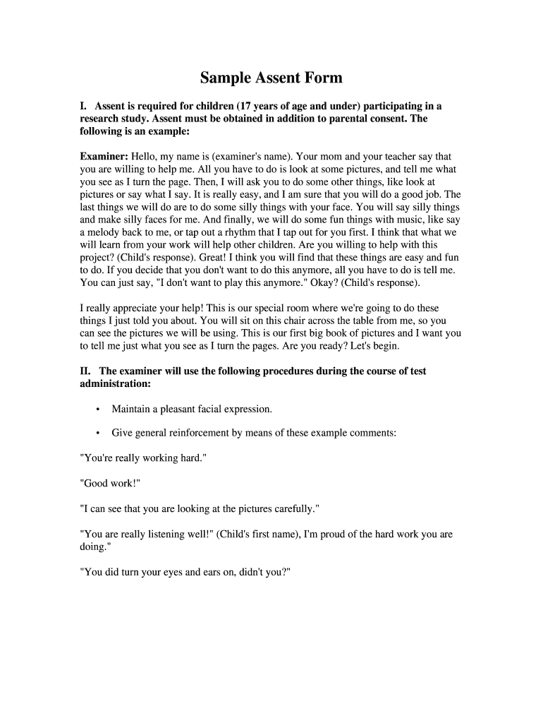 Fillable Online utworks tennessee Sample Assent Form - University of ...