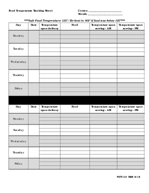 Fillable Online Food Temperature Tracking Sheet- Center Month Fax Email ...