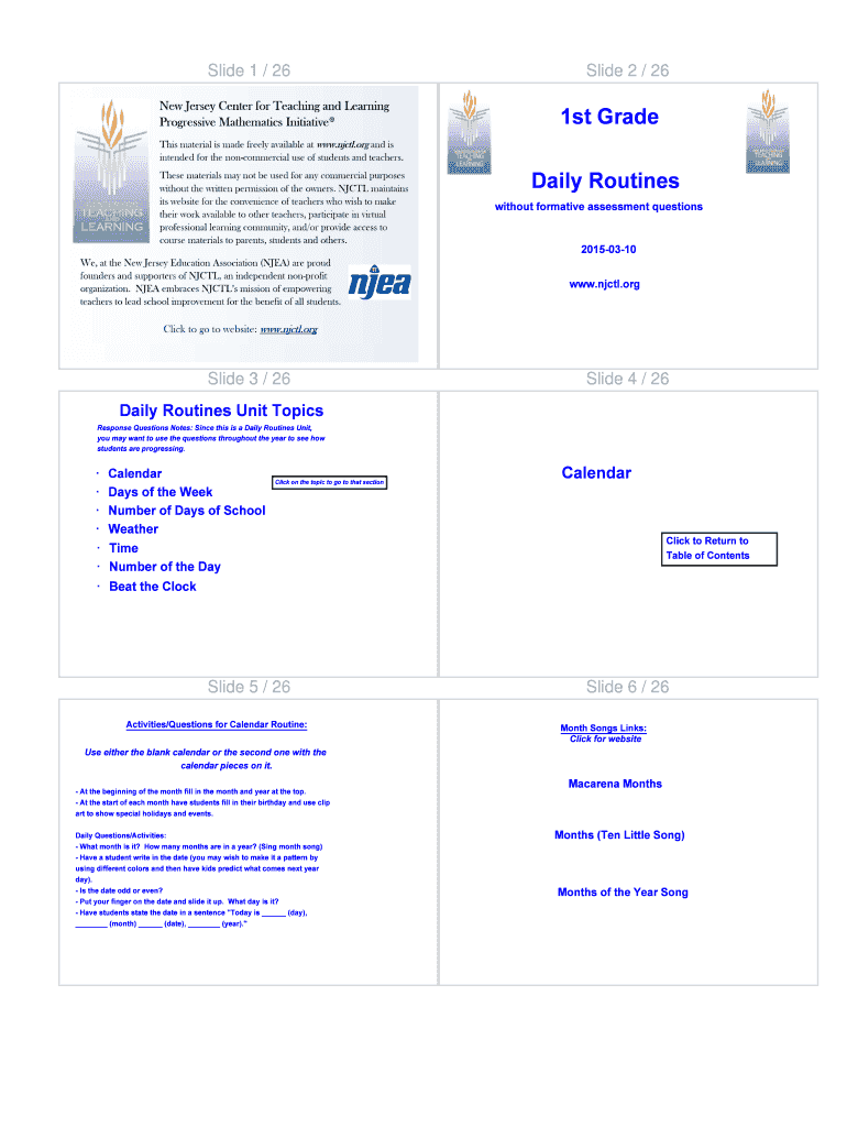 Fillable Online 1st Grade Daily Routines - contentnjctlorg Fax Email Print - pdfFiller