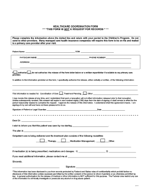 Fillable Online HEALTHCARE COORDINATION FORM THIS FORM IS NOT A Fax ...