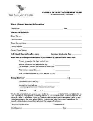 Fillable Online thebarnabascenter CHURCH PAYMENT AGREEMENT FORM All ...