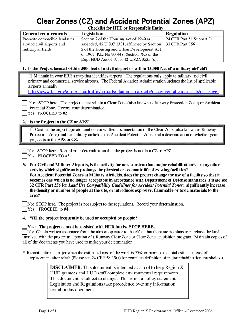 Fillable Online hud Clear Zones CZ and Accident Potential Zones APZ Fax ...