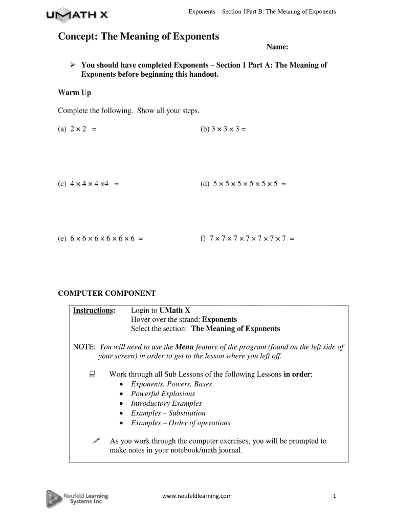 Fillable Online Concept The Meaning of Exponents Fax Email Print - pdfFiller