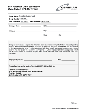 Fillable Online FSA Automatic Claim Submission Auto-Claims OPT-OUT Form ...