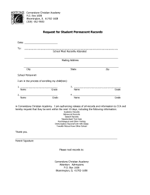 Fillable Online Request for Student Permanent Records Fax Email Print ...