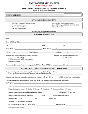 Fillable Online EMPLOYMENT APPLICATION CERTIFICATED - tbuesdorg Fax Email Print - pdfFiller