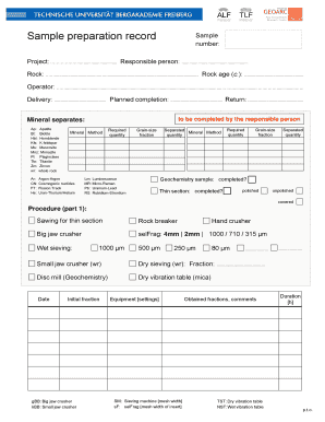 Fillable Online geo tu-freiberg Sample preparation record - tu ...