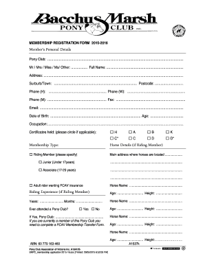 Fillable Online MEMBERSHIP REGISTRATION FORM 20152016 Fax Email Print ...