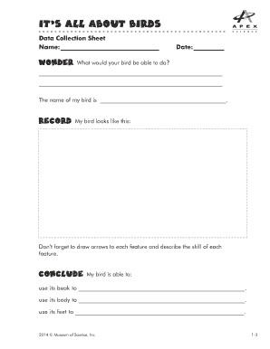Fillable Online miamisci 1 Its All About Birds Data Collection Sheet ...