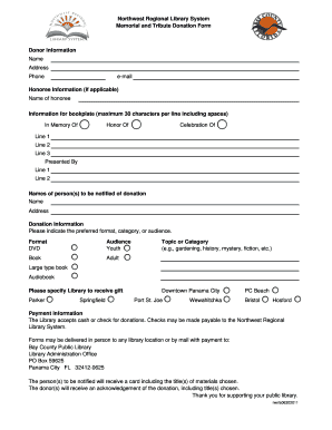 Fillable Online Memorial and Tribute Donation Form Donor Fax Email ...