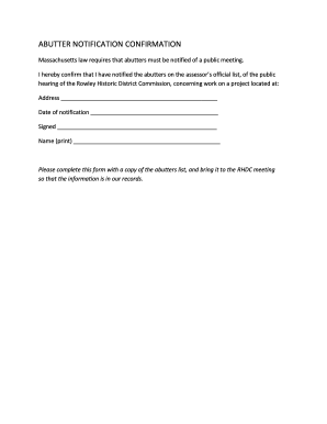 Fillable Online ABUTTER NOTIFICATION CONFIRMATION - Town of Rowley Fax Email Print - pdfFiller