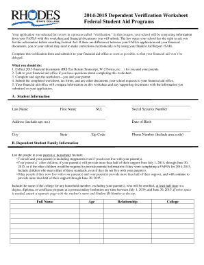 Fillable Online rhodesstate 14-15 Dependent Verification Worksheetashx - rhodesstate Fax Email ...