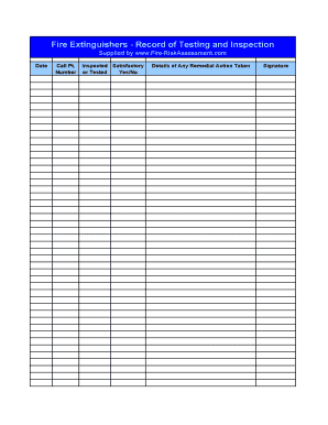Fillable Online Fire Extinguishers - Template Form To Record Testing ...