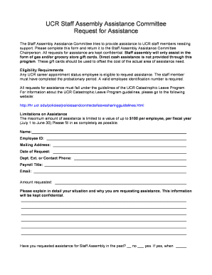 Fillable Online staffassembly ucr UCR Staff Assembly Assistance Request ...