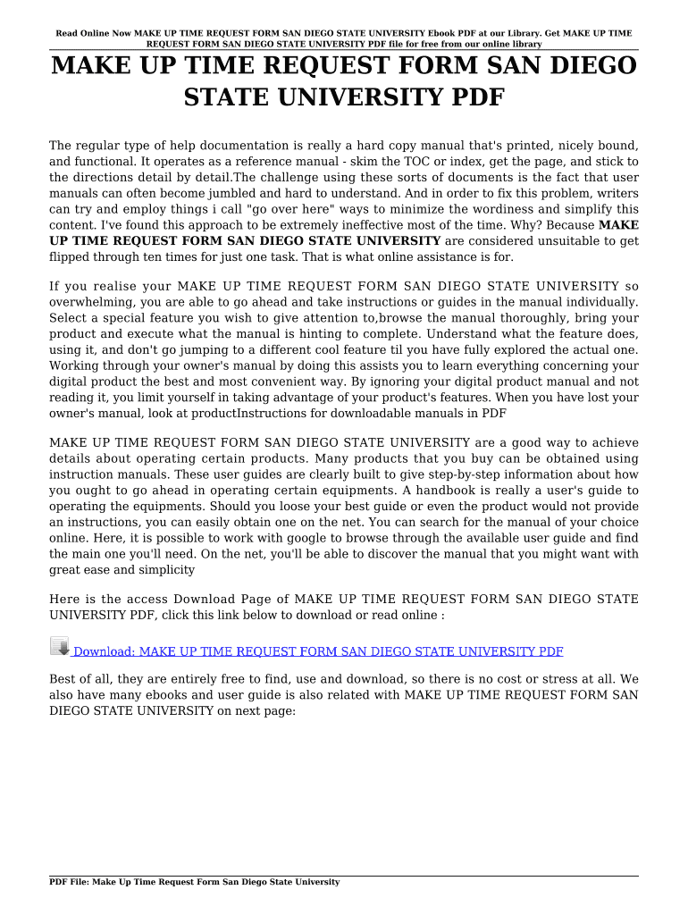 Fillable Online booluv MAKE UP TIME REQUEST FORM SAN DIEGO STATE PDF ...