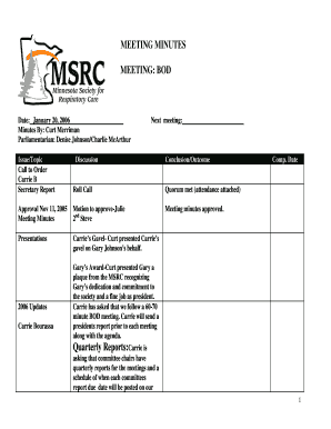 Fillable Online MEETING MINUTES MEETING BOD - msrcnetcom Fax Email ...