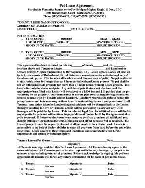 Fillable Online Pet Lease AgreementPDF Fax Email Print - pdfFiller