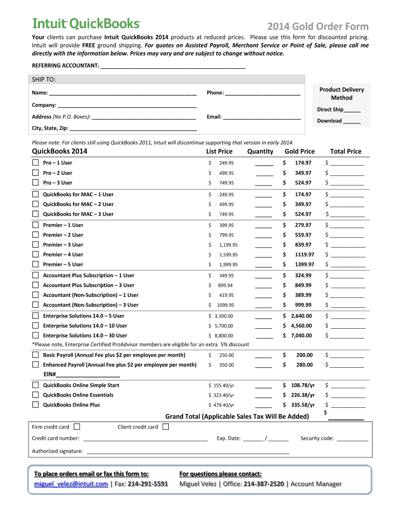 Fillable Online 2014 Gold Order Form - cookmartincom Fax Email Print ...