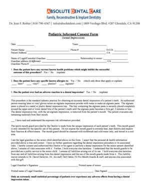 Fillable Online Pediatric Informed Consent Form Dental Impressionspdf Fax Email Print - pdfFiller