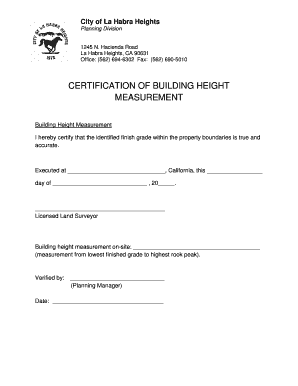 Fillable Online Cert of Building Height measurement Fax Email Print ...