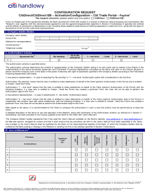 Fillable Online citibank CONFIGURATION REQUEST CitiDirectCitiDirect EB ...