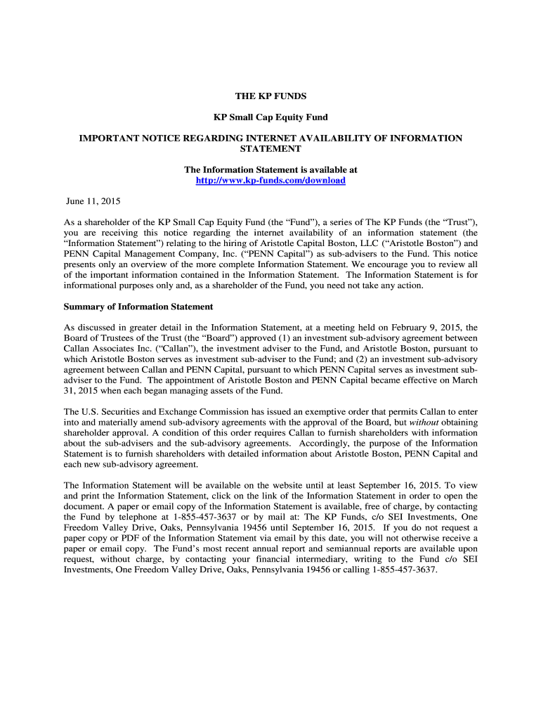 Fillable Online kpfunds KP Funds - Definitive Information Statement Fax Email Print - pdfFiller