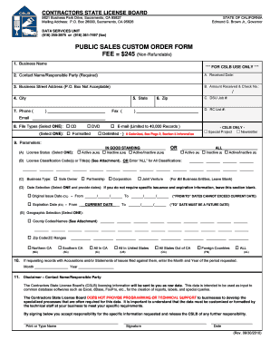 Fillable Online PUBLIC SALES CUSTOM ORDER FORM FEE 245 Non-Refundable ...
