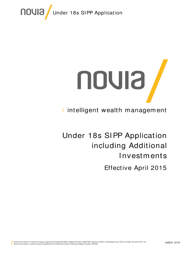 Fillable Online novia-financial co Under 18s SIPP Application - novia ...