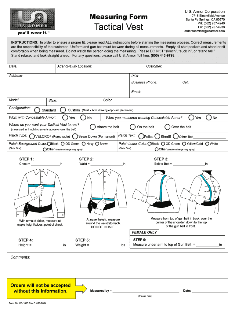 Fillable Online 2 Tactical Vest FORM newAddress - usarmorcom Fax Email ...