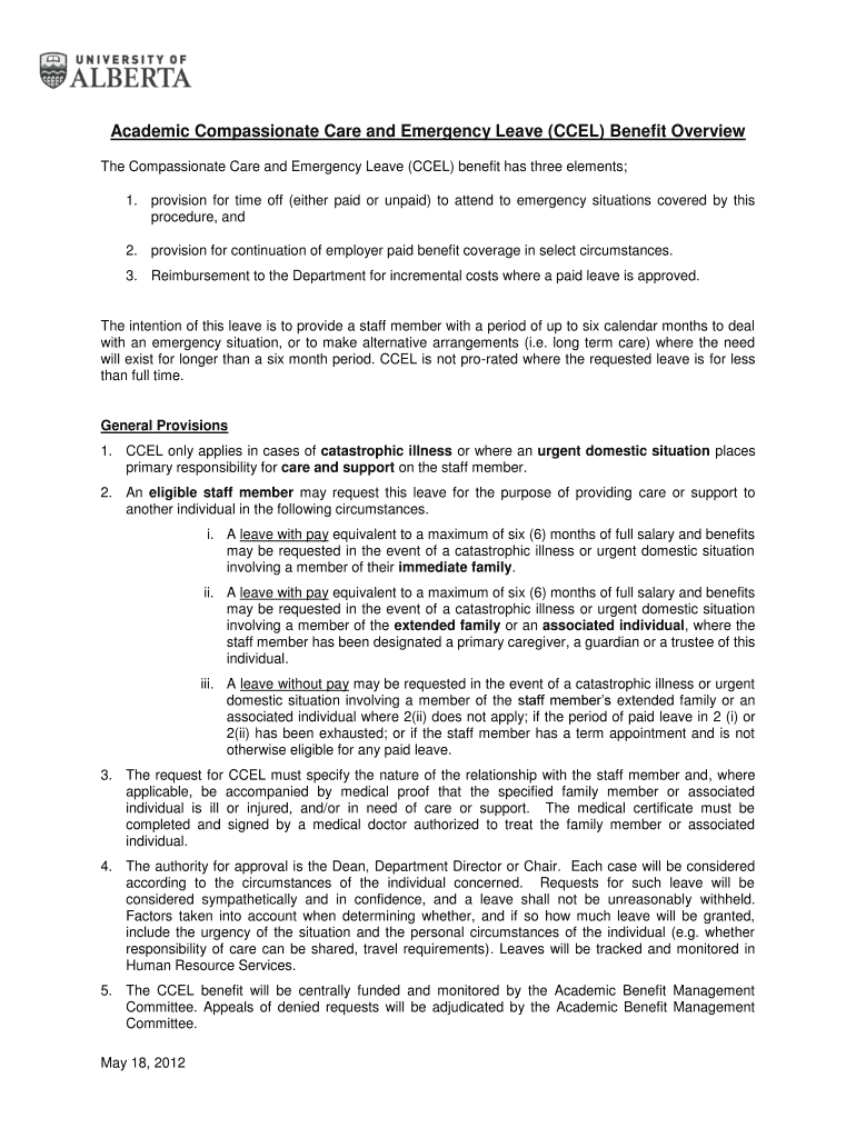 Fillable Online Academic Compassionate Care and Emergency Leave (CCEL ...