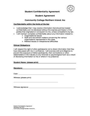 Fillable Online communitycollegeni nsw edu Student Confidentiality ...