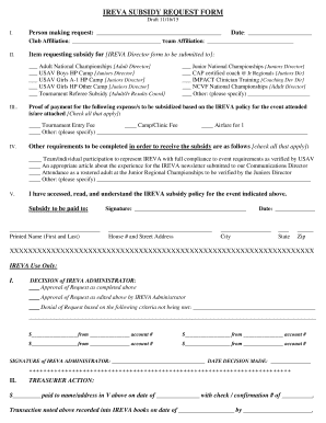 Fillable Online IREVA SUBSIDY REQUEST FORM Fax Email Print - pdfFiller