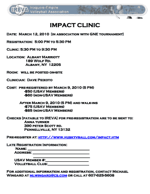 Fillable Online IMPACT CLINIC - Iroquois Empire Volleyball Fax Email ...