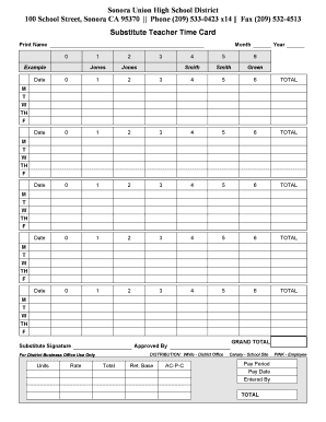 Fillable Online Substitute Teacher Time Card - Sonora Union High School ...