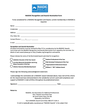 Fillable Online NAADAC Recognition and Awards Nomination Form Fax Email ...