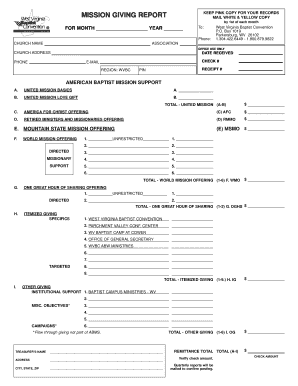 Fillable Online wvbc MISSION GIVING REPORT KEEP PINK COPY FOR YOUR ...