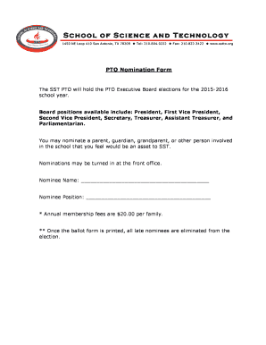 Fillable Online ssttx PTO Nomination Form - ssttx Fax Email Print - pdfFiller