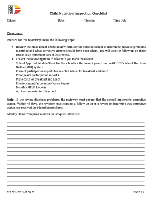 Fillable Online dcss schooldesk Child Nutrition Inspection Checklist ...