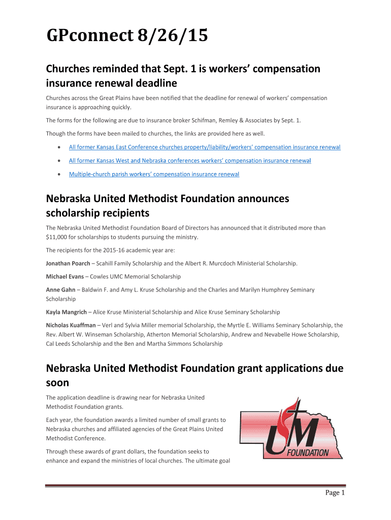 Fillable Online GPconnect 8/26/15 Churches reminded that Sept Fax Email Print - pdfFiller