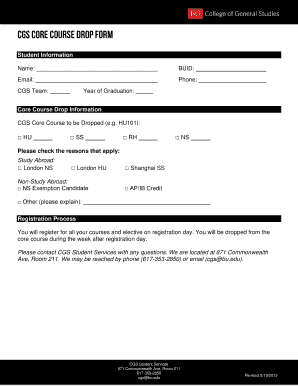 Fillable Online bu Core Course Drop bFormb Fax Email Print - pdfFiller