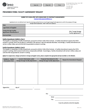 Fillable Online ieso PRESCRIBED FORM FACILITY AMENDMENT REQUEST - ieso Fax Email Print - pdfFiller