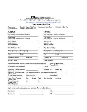 Fillable Online cocointernational New Japan Tour Package Application ...