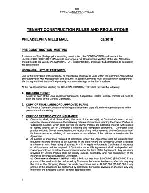 Fillable Online TENANT CONSTRUCTION RULES AND REGULATIONS Fax Email ...