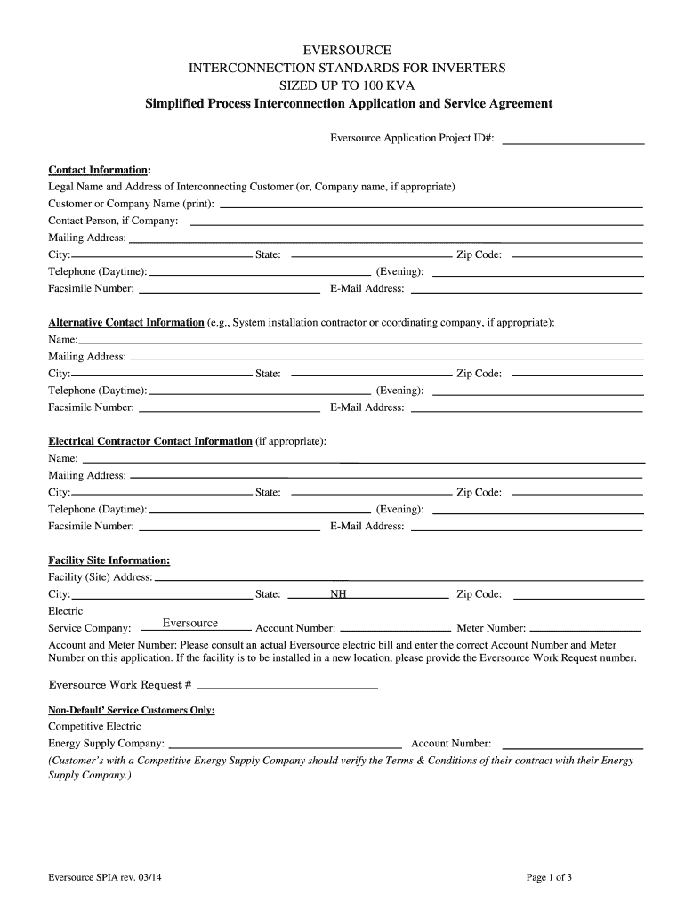 Fillable Online PUBLIC SERVICE COMPANY OF NEW HAMPSHIRE INTERCONNECTION STANDARDS FOR INVERTERS ...