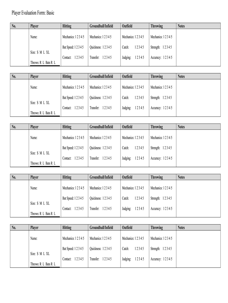 Softball Tryout Evaluation Form Fill Online Printable Fillable 
