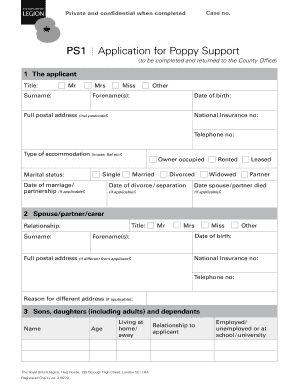 Fillable Online PS1 Form - Application for Poppy Support Fax Email ...