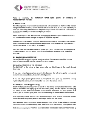 Fillable Online Notes on completing the OWNERSHIP CLAIM FORM PROOF OF ...